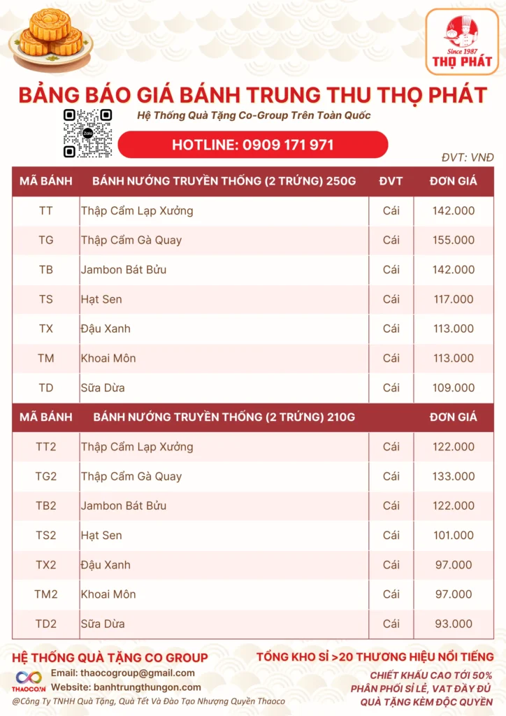Bảng Báo Giá Bánh Trung Thu Thọ Phát 2024